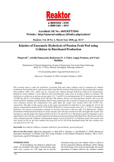 Pdf Enzymatic Hydrolysis Of Passion Fruit Peel For Ethanol