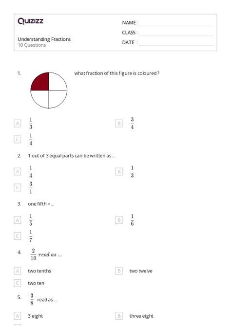 50 Fractions As Parts Of A Whole Worksheets For 2nd Class On Quizizz
