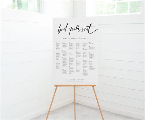 Modern Seating Chart Alphabet Wedding Seating Chart Etsy