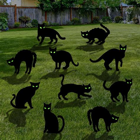 10 Pack Halloween Black Cat Yard Sign For Outdoor