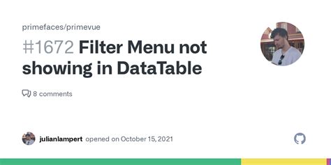 Filter Menu Not Showing In Datatable · Issue 1672 · Primefacesprimevue · Github