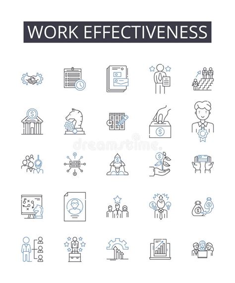 Work Effectiveness Line Icons Collection Team Synergy Employee Engagement Task Efficiency