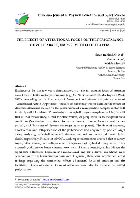 Pdf The Effects Of Attentional Focus On The Performance Of Volleyball Jump Serve In Elite Players