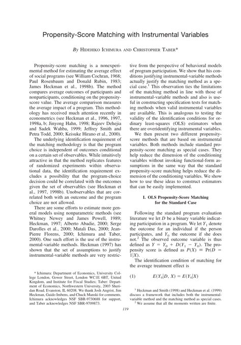 Pdf Propensity Score Matching With Instrumental Variables