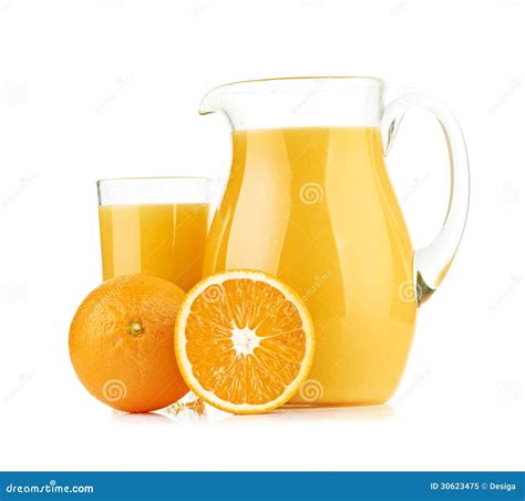 Jarro Vidro Do Sumo De Laranja E Frutos Alaranjados Imagem De Stock