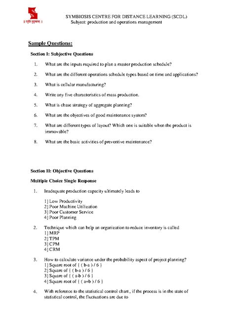 Product Hion And Operations Managment Subject Production And Operations Management Sample