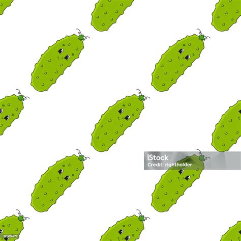 행복한 오이 귀여운 만화 캐릭터와 색이 매끄러운 패턴 흰색 배경에 격리 된 간단한 평면 벡터 그림입니다 디자인 벽지 직물 포장지 표지 웹 사이트 0명에 대한 스톡 벡터 아트