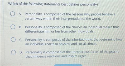 Solved Which Of The Following Statements Best Defines