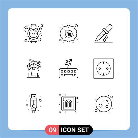 9 Thematic Vector Outlines And Editable Symbols Of Attach Tree Vegan Palm Medical Editable