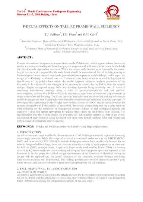 Pdf P Delta Effects On Tall Rc Frame Wall Buildings