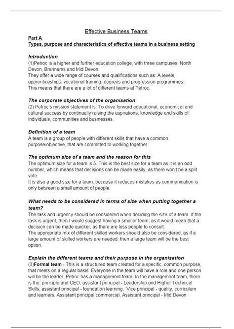 BTEC Business Level 3 Team Building Assignment 1 Effective Business