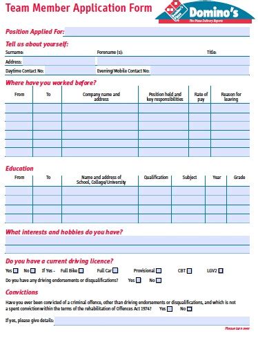 Online Job Application Dominos Online Application Printable Application
