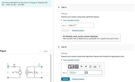 solved find the a parameters for the circuit in figure 1