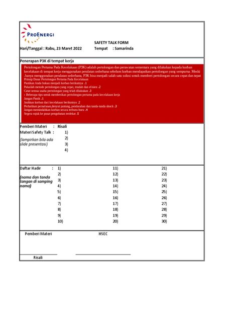 Form Safety Talk Pdf