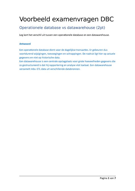 Examen Dbc Januari Voorbeeldvragen Voorbeeld Examenvragen Dbc
