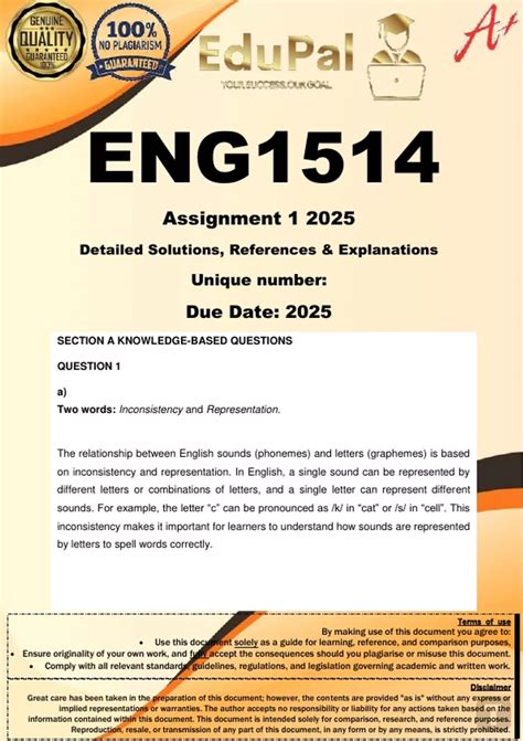 eng1514 assignment 1 complete guideline 2025 applied english