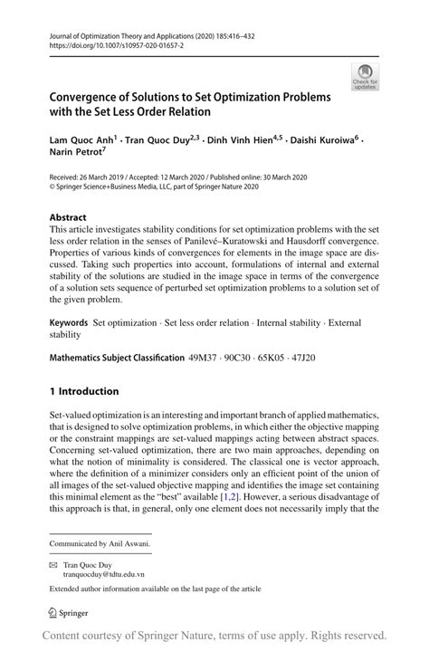 Convergence Of Solutions To Set Optimization Problems With The Set Less