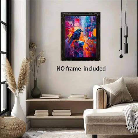 עיר עם ציור שמן גותי של עורב על בד פוסטר בסגנון אקדמיה אפלה Temu