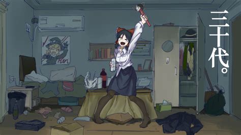 Safebooru 1girl D Air Conditioner Arm Up Bed Beer Can Black Hair
