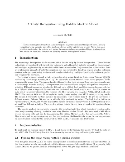 Pdf Activity Recognition Using Hidden Markov Model