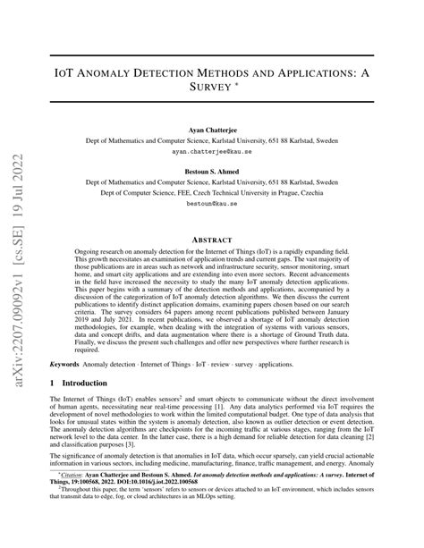 pdf iot anomaly detection methods and applications a survey