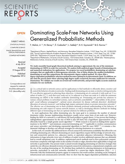 PDF Dominating Scale Free Networks Using Generalized Probabilistic