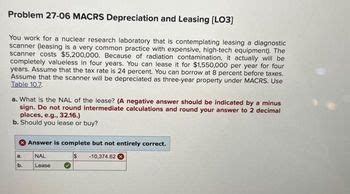 Answered Problem Macrs Depreciation And Leasing Lo You Work For A Nuclear Research