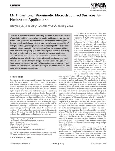 Pdf Multifunctional Biomimetic Microstructured Surfaces For Healthcare Applications