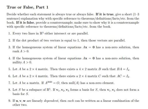 solved true or false part 1 decide whether each statement