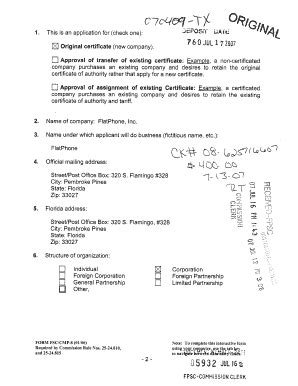 Fillable Online Psc State Fl Approval Of Transfer Of Existing