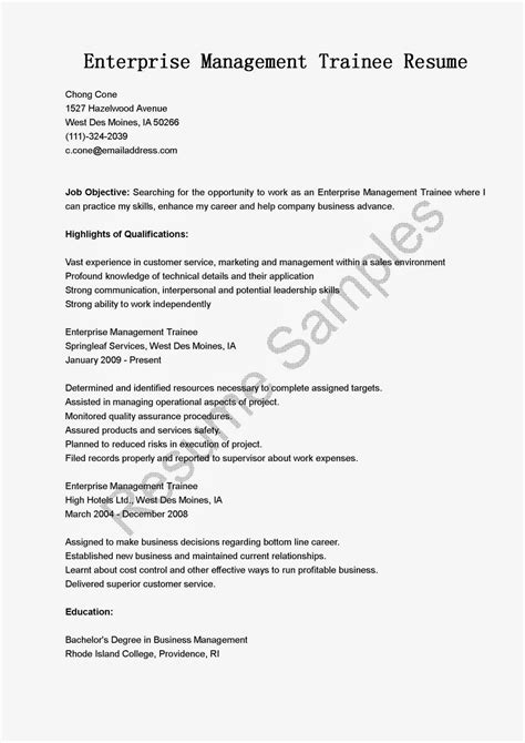 Resume Samples Enterprise Management Trainee Resume Sample