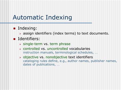 Ppt Automatic Indexing Term Selection Powerpoint Presentation Free