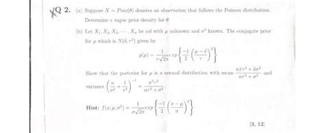 2 A Suppose X∼ Pors θ Denotes An Observation