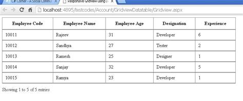 Responsive Gridview Using Datatables Plug In