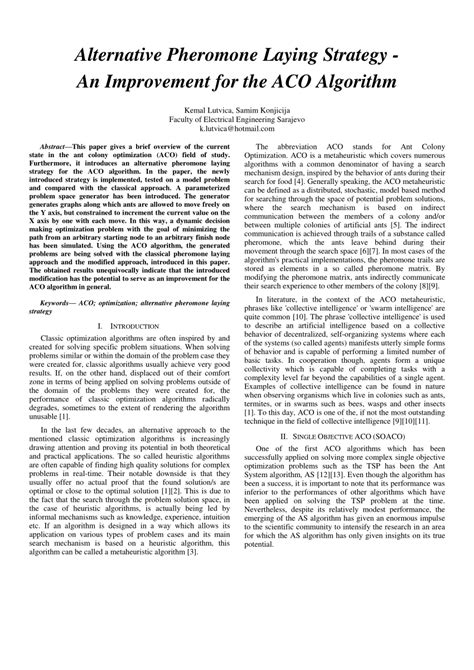 Pdf Alternative Pheromone Laying Strategy — An Improvement For The