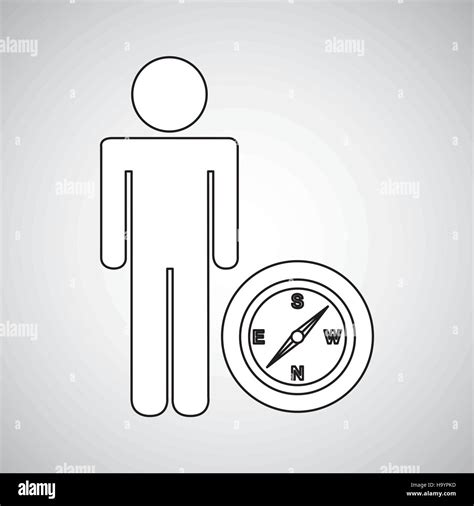 Compass Locate Destination Icon Silhouette Man Vector Illustration Eps