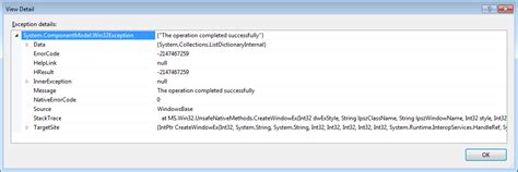 C Exception The Operation Completed Successfully Raising Property