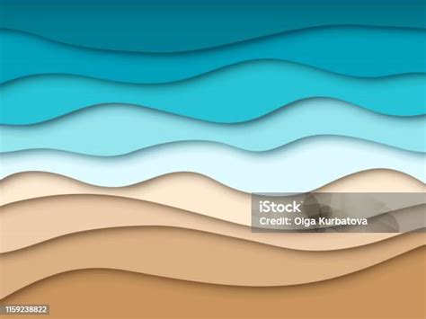 종이 바다 해변입니다 추상적인 바다 여름 여행 풍경 여름 3d 종이 컷 질감 종이 접기 컷 아웃 모래 해안 벡터 벽지 여름에 대한 스톡 벡터 아트 및 기타 이미지 Istock