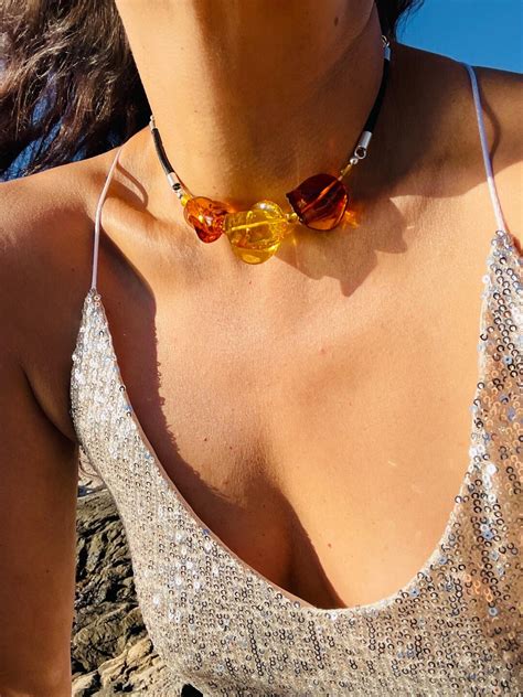 Amber Choker With Amber Rose Natural Amber Pendant Amber Rose