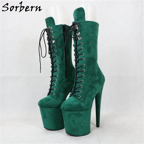 Sorbern Red Block High Heel Visible Platform Ankle Boots Women Fetish