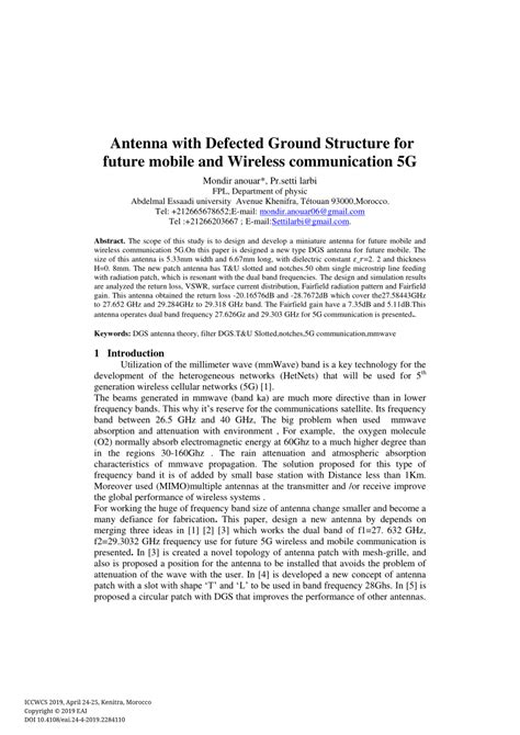 Pdf Antenna With Defected Ground Structure For Future Mobile And Wireless Communication 5g