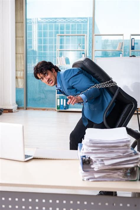 Chained Male Employee Unhappy With Excessive Work Stock Image Image