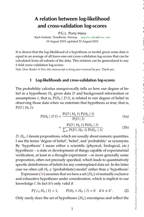 Pdf A Relation Between Log Likelihood And Cross Validation Log Scores