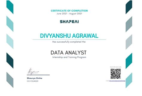 Divyanshu Agrawal On Linkedin Shapeai Dataanalyst Machinelearning Deeplearning Internship
