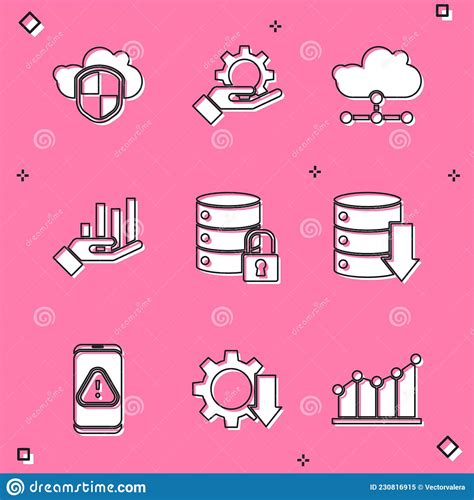 Set Cloud And Shield Hand Settings Gear Network Cloud Connection Pie Chart Infographic