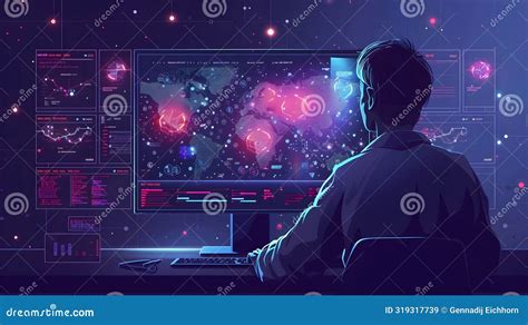 A Scientist In A Laboratory Analyzes Data On Multiple Screens While Concentrating On Graphs