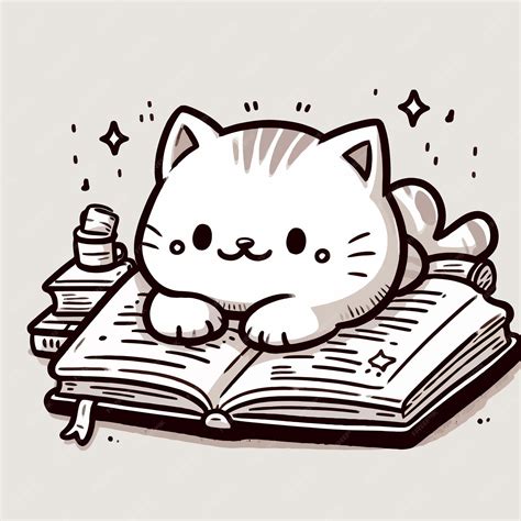 Premium Vector Cute Funny Naughty Cat Lying On Book Doodle Illustration