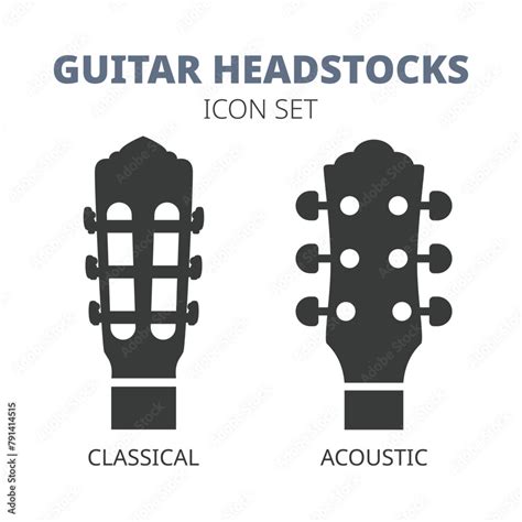 Guitar Headstock Black Silhouette Icon Set Classical Guitar And