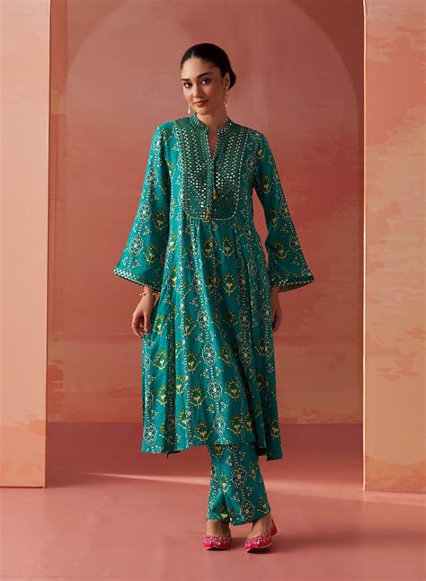 Sania Green Printed Rayon Kurta Set Lakshita