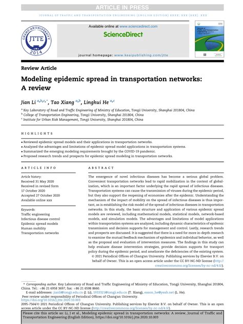 Pdf Modeling Epidemic Spread In Transportation Networks A Review